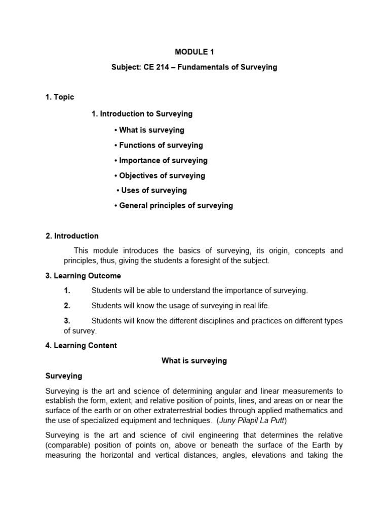 MODULE 1 CE 214 Fundamentals of Surveying | PDF | Surveying ...