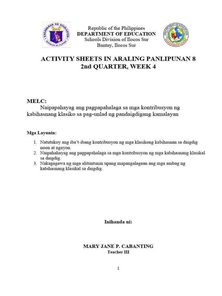 Activity Sheet For AP8 | PDF