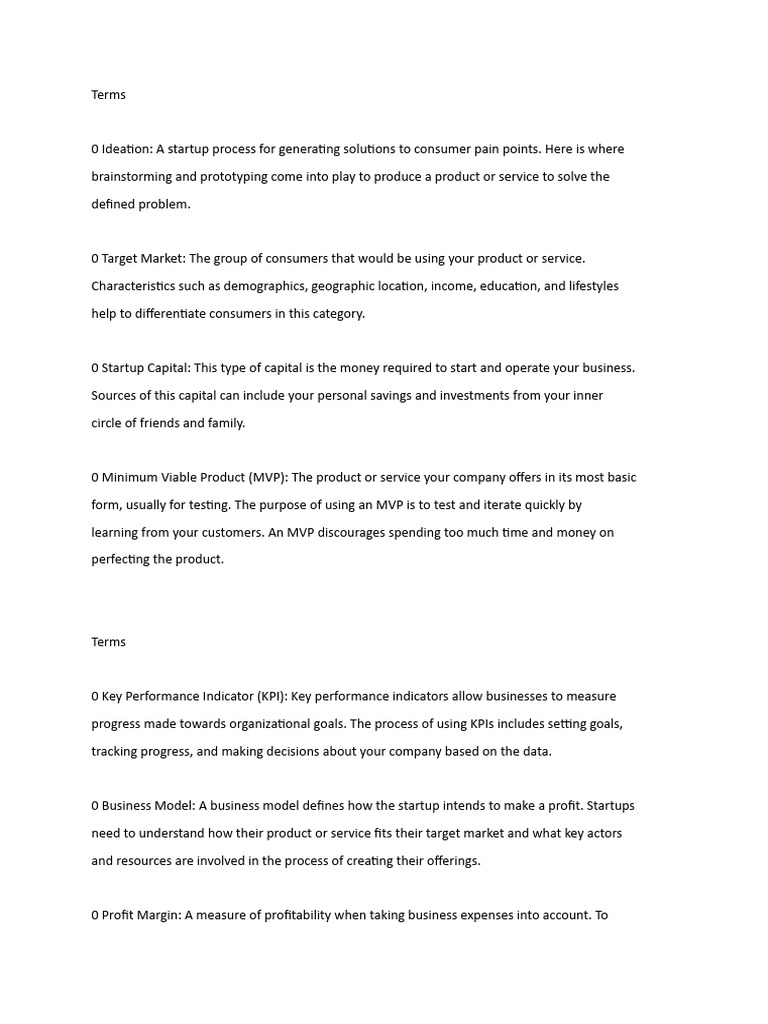 Entrepreneurship Terms | PDF | Startup Company | Small Business ...