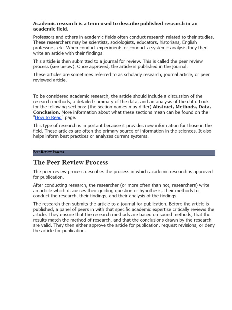 Academic Research Is A Term Used To Describe Published Research in An ...