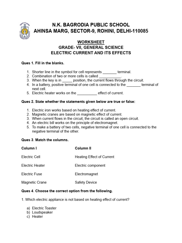 Grade VII Science: Electricity Quiz | PDF | Science & Mathematics