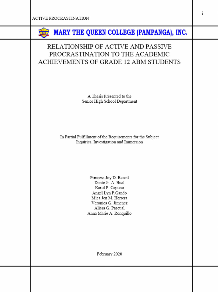 Relationship of Active and Passive Procr | PDF | Procrastination | Professional Skills