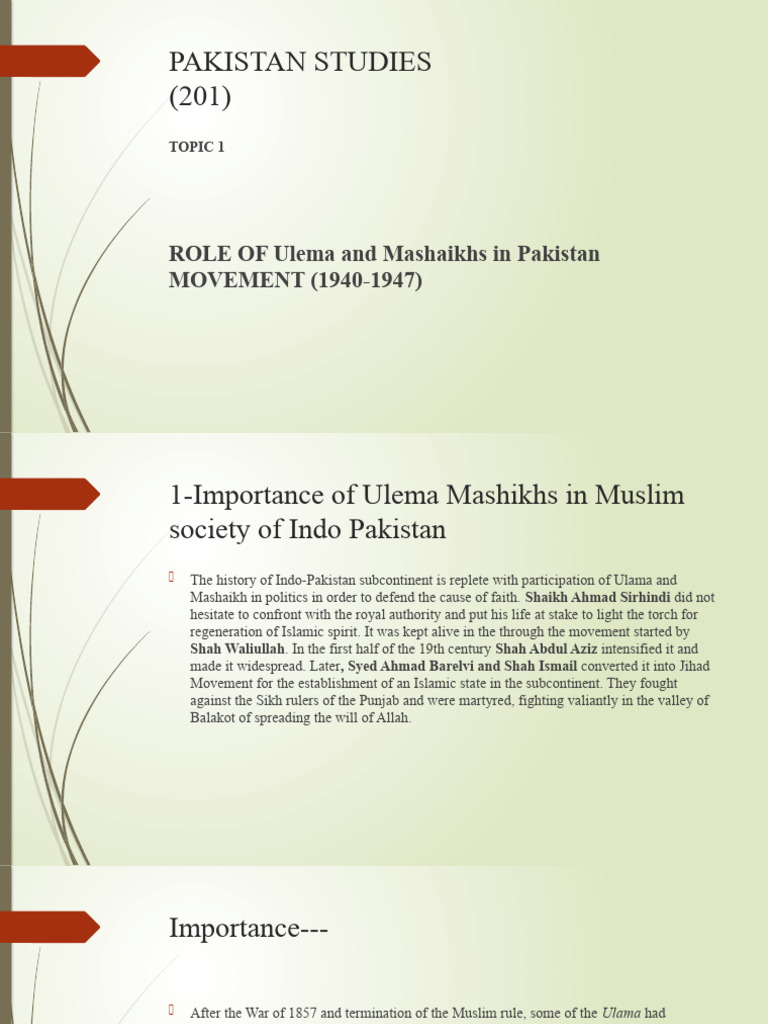 Role of Ulema in Pakistan Movement | PDF | Pakistan Movement | All ...