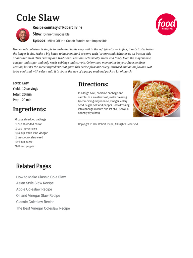 Homemade Cole Slaw Recipe - Easy Cole Slaw Dressing Recipe - Robert ...