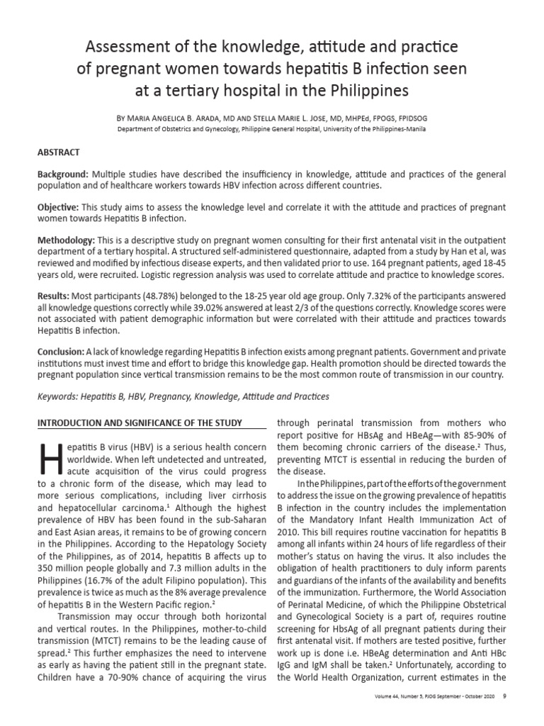 Assessment of The Knowledge Attitude and Practice of Pregnant Women Towards Hepatitis B ...