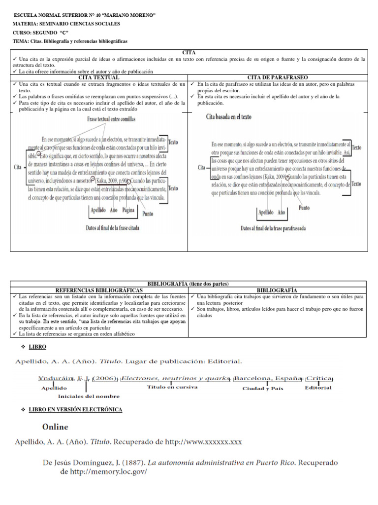 Actividad Citas y Referencias Bibliográficas Seminario Segundo C | PDF | Bibliografía | Citación