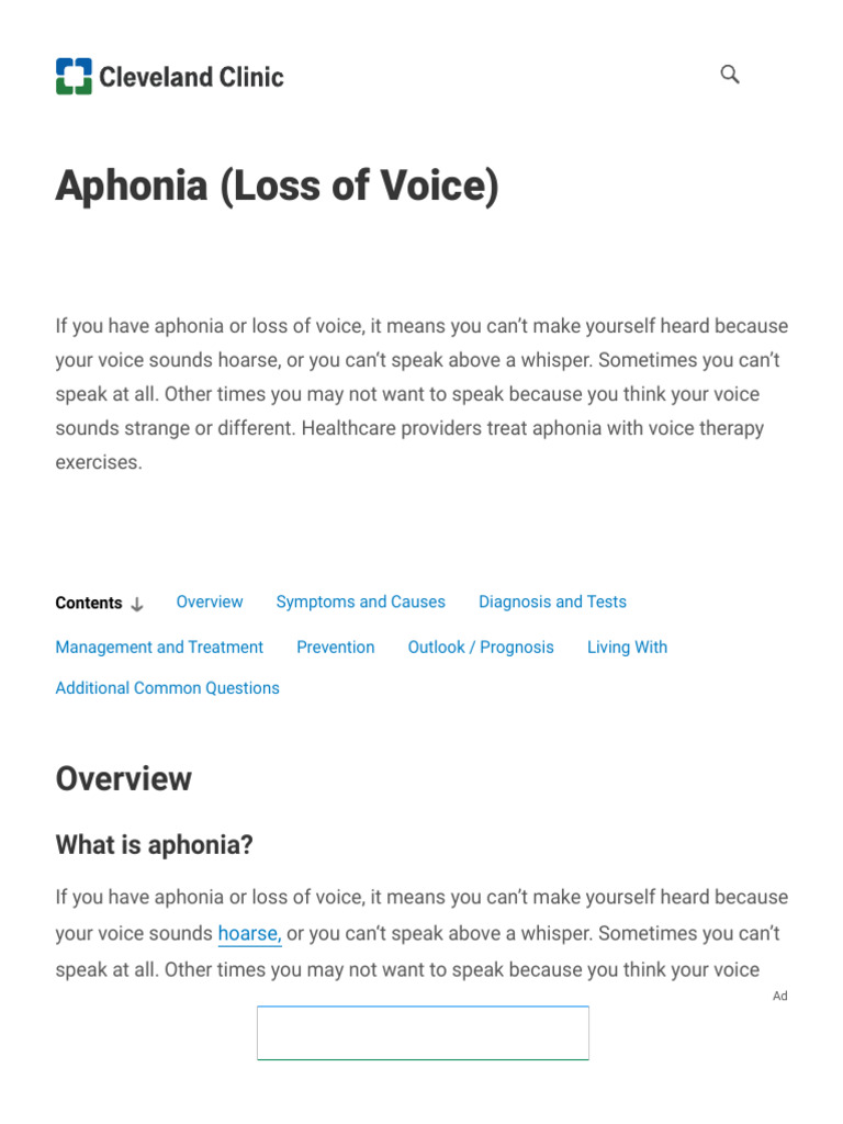 Aphonia (Loss of Voice) - Causes, Definition & Treatment | PDF | Human ...