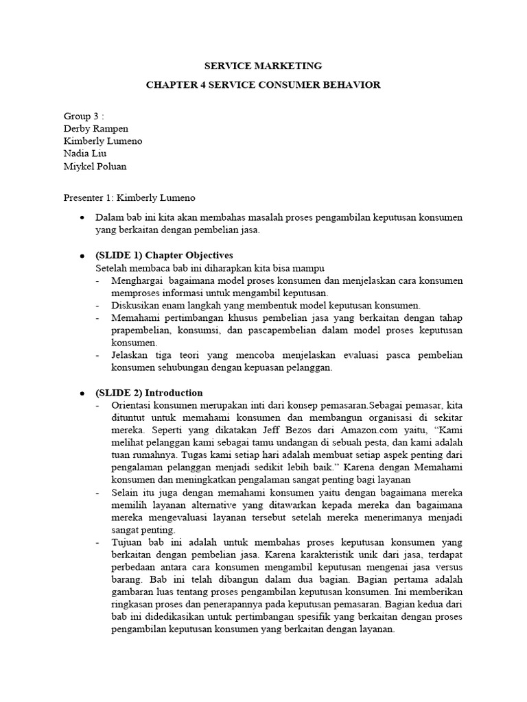 Report Chapter 4 - Service Consumer Behavior - Group 3 | PDF | Bisnis