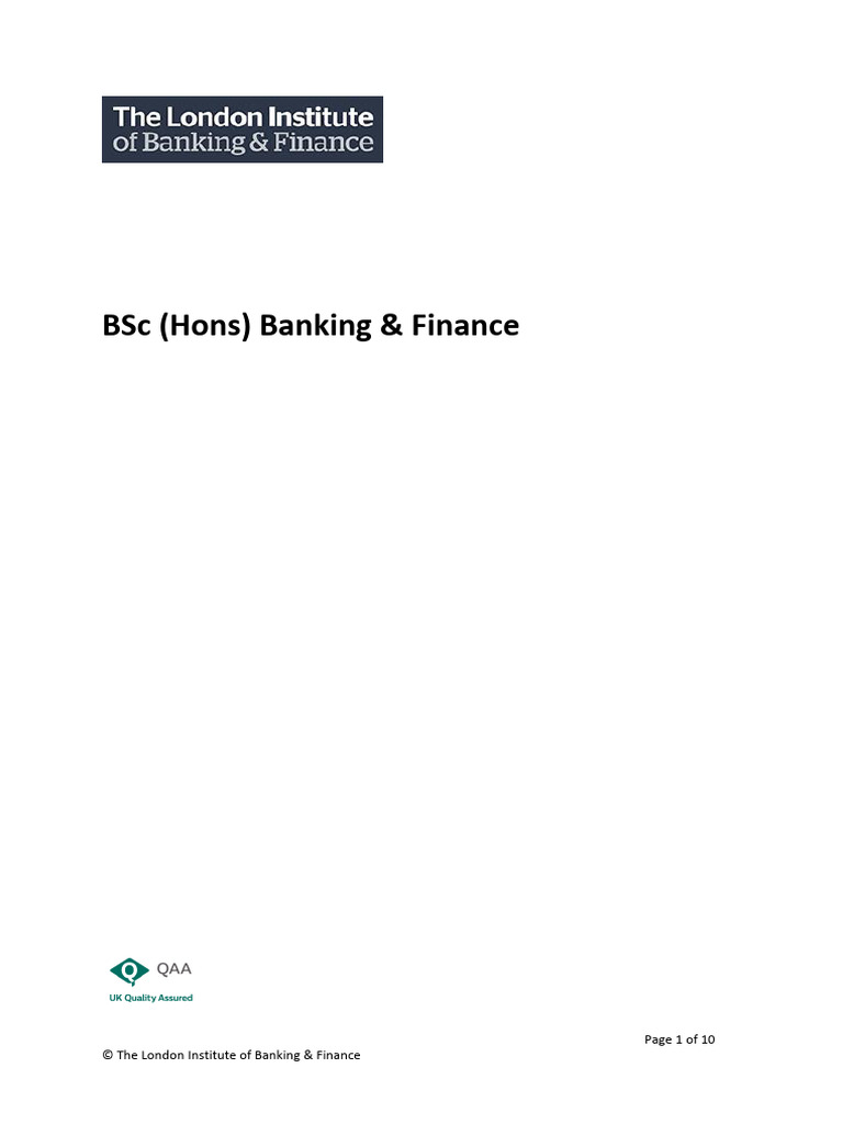 BSc (Hons) in Banking & Finance Overview | PDF | Bachelor's Degree ...