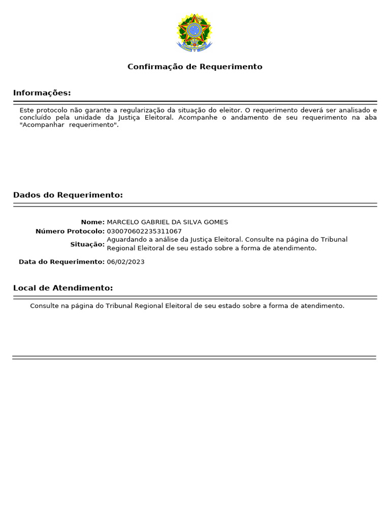 Confirmacao Requerimento | PDF