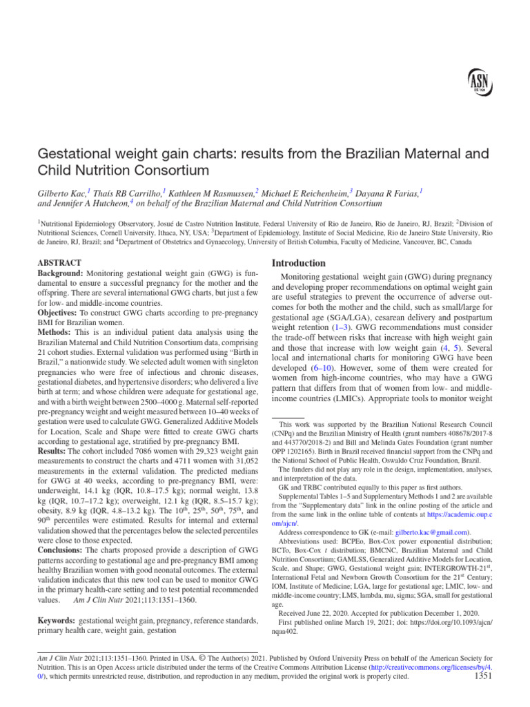Artigo - Gestational Weight Gain Charts | PDF | Pregnancy | Body Mass Index