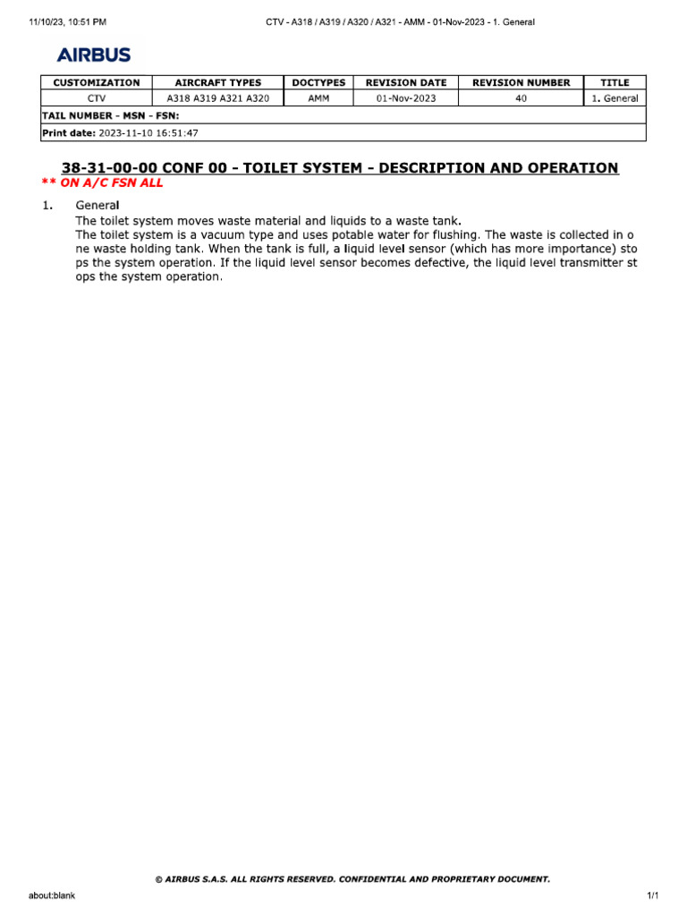 Ata 38-31-00-00 Conf 00 - Toilet System - Description and Operation | PDF