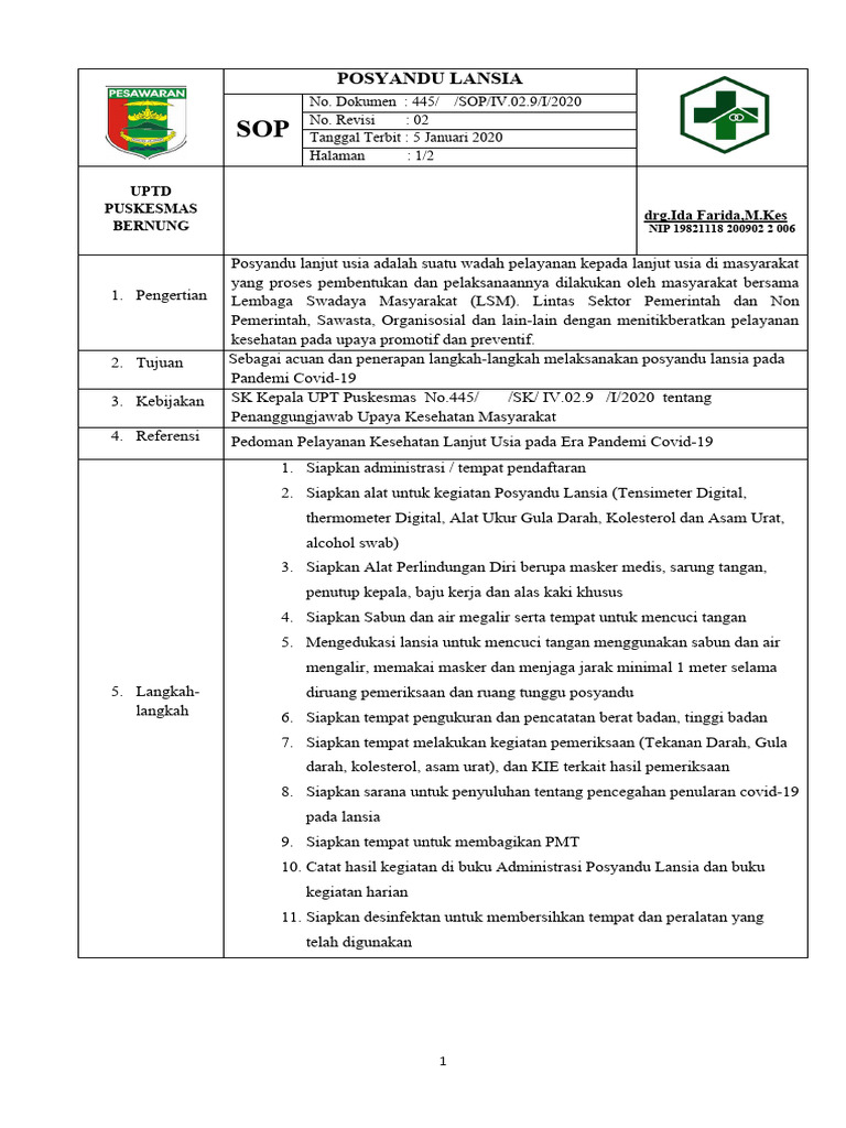 Sop Posyandu Lansia Pandemi Covid-19 | PDF