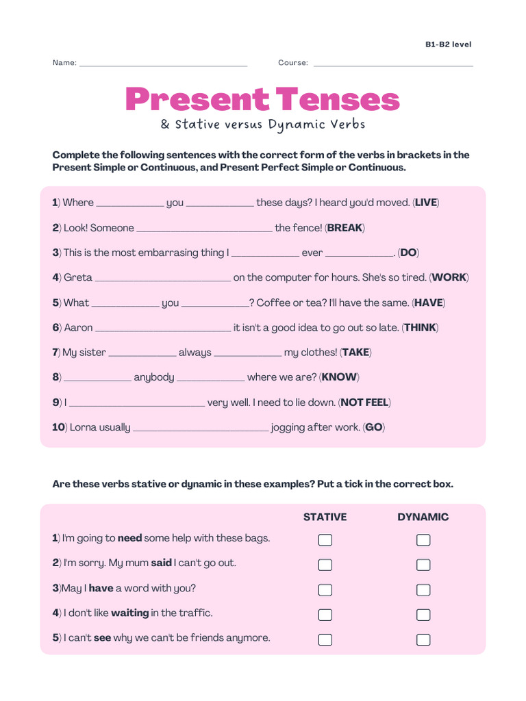 Present Simple & Present Continuous WS | Download Free PDF | Linguistics | Grammar