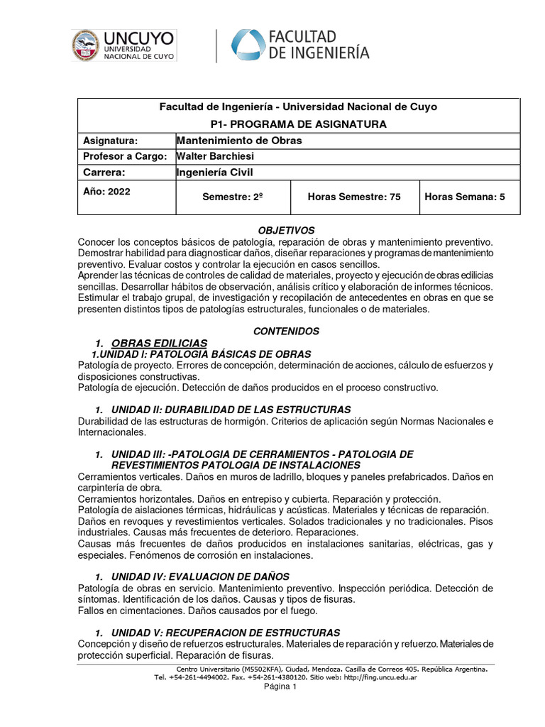 p1 Programa 2022 Mantenimiento de Obras | PDF | Hormigón | Represa