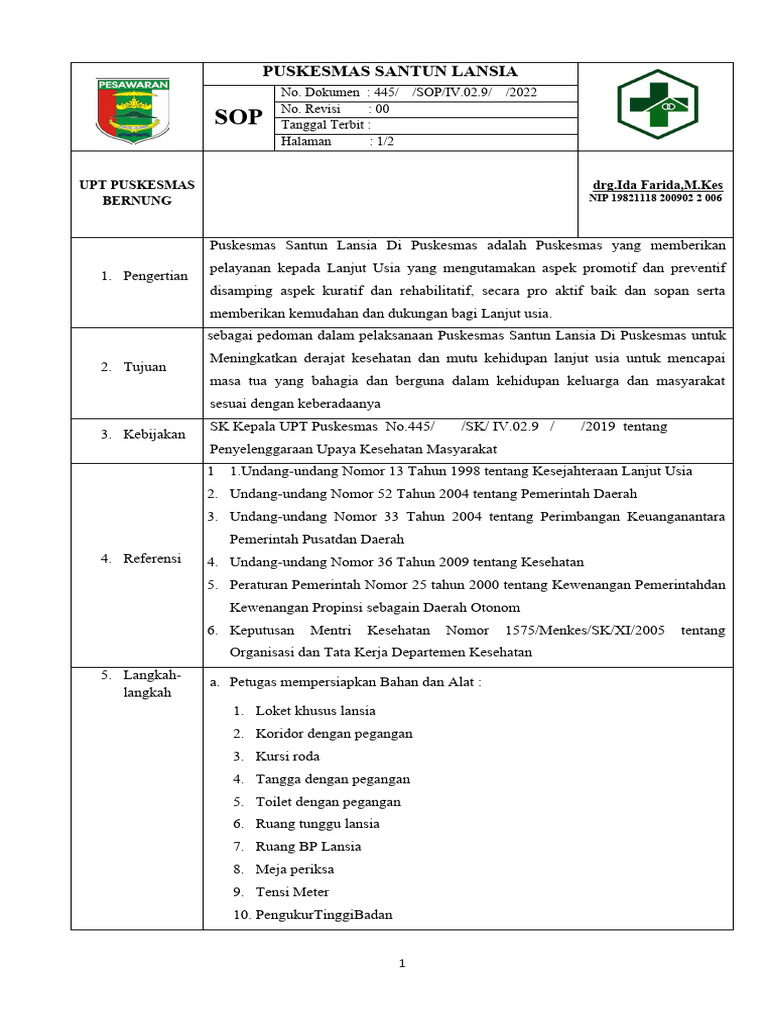 Sop Puskesmas Santun Lansia | PDF