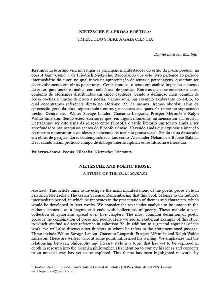 Daniel Da Rosa Eslabão (Versão Corrigida) | PDF | Friedrich Nietzsche | Prosa