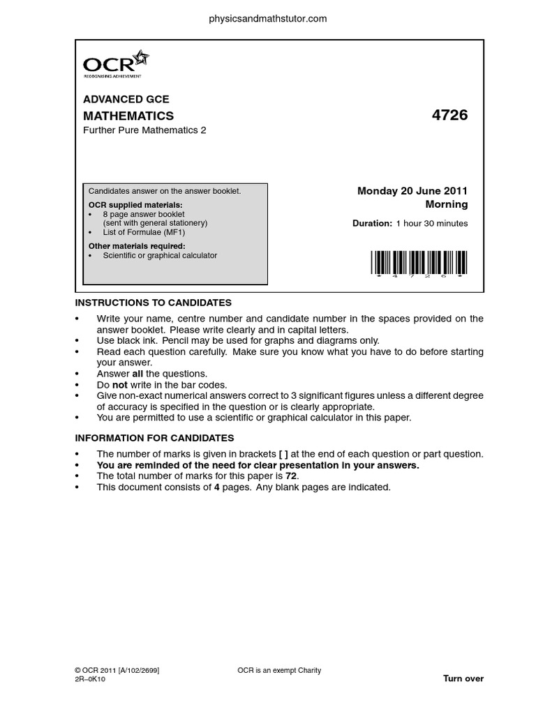 June 2011 QP - FP2 OCR (A) | PDF | Mathematics | Mathematical Analysis