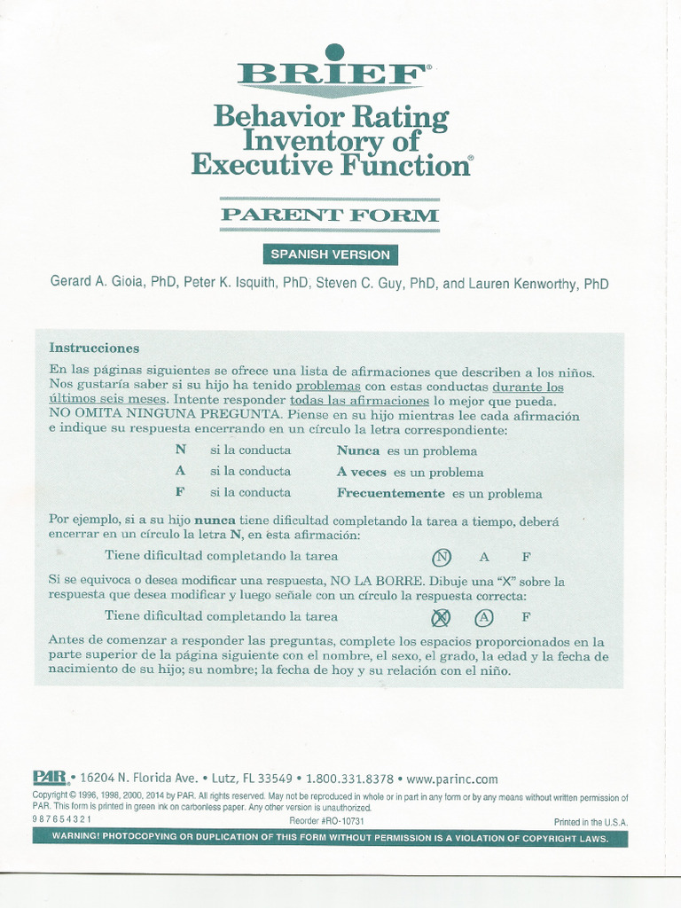 BRIEF Protocol Parent Form | PDF
