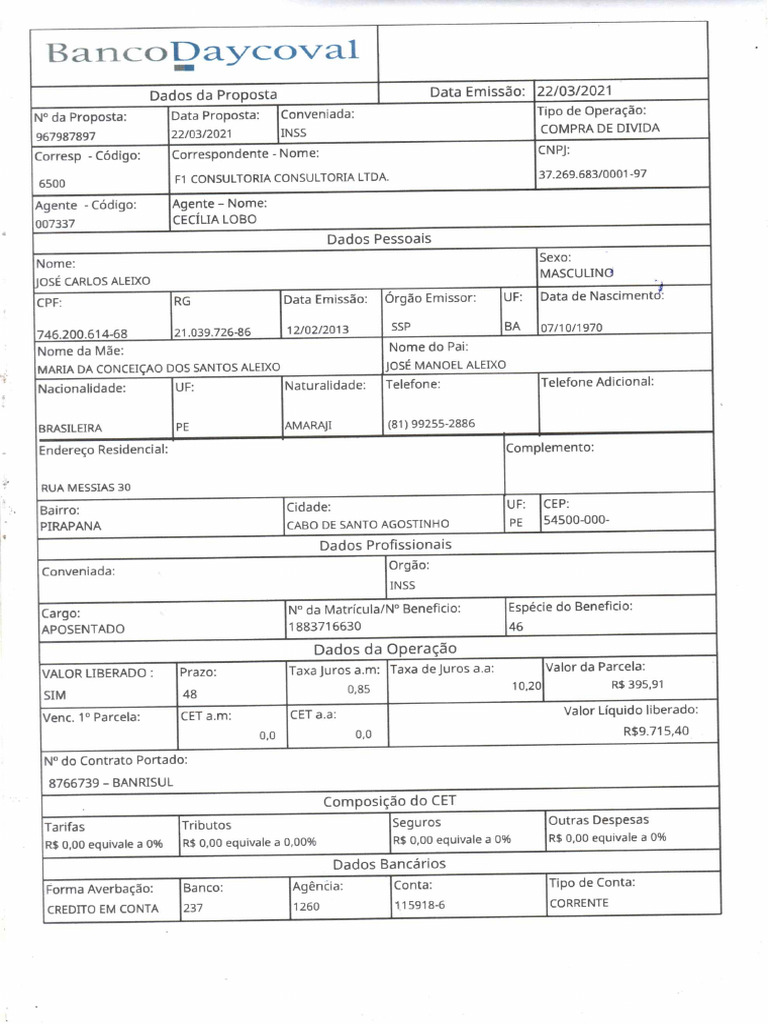 Contrato Daycoval | PDF