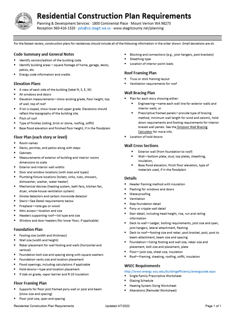 Residential Construction Plan Requirements-2 | PDF | Wall | Framing (Construction)