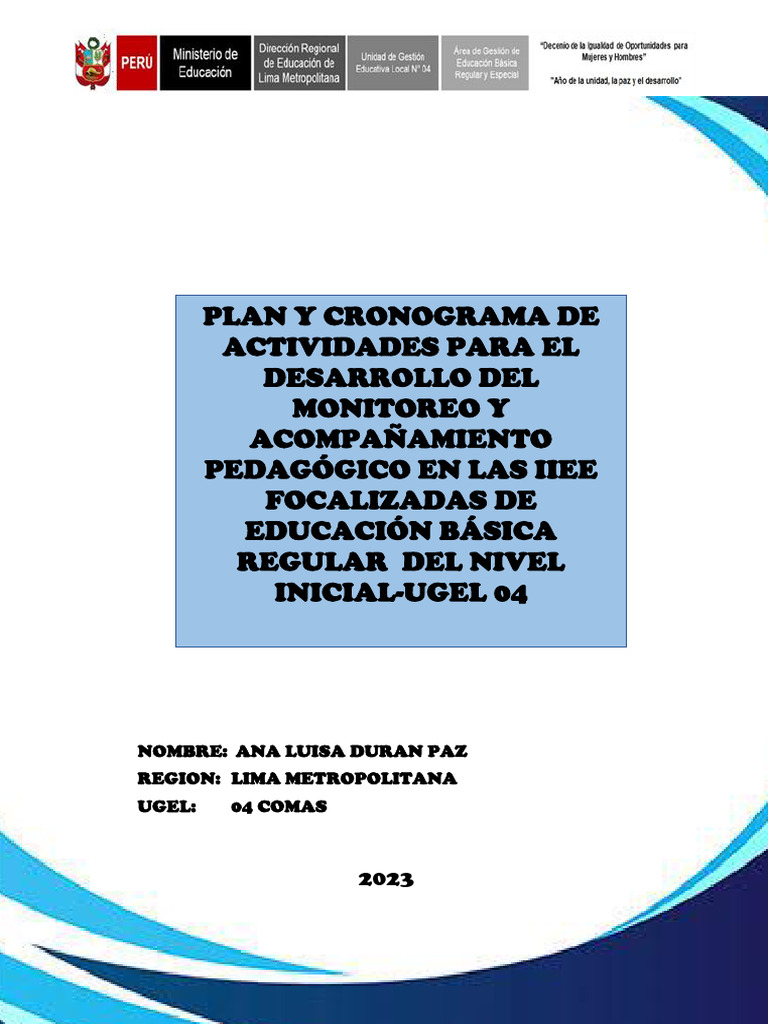 1 Plan de Monitoreo y Cronograma Julio Nivel Inicial - Ana Duran | PDF | Plan de estudios ...