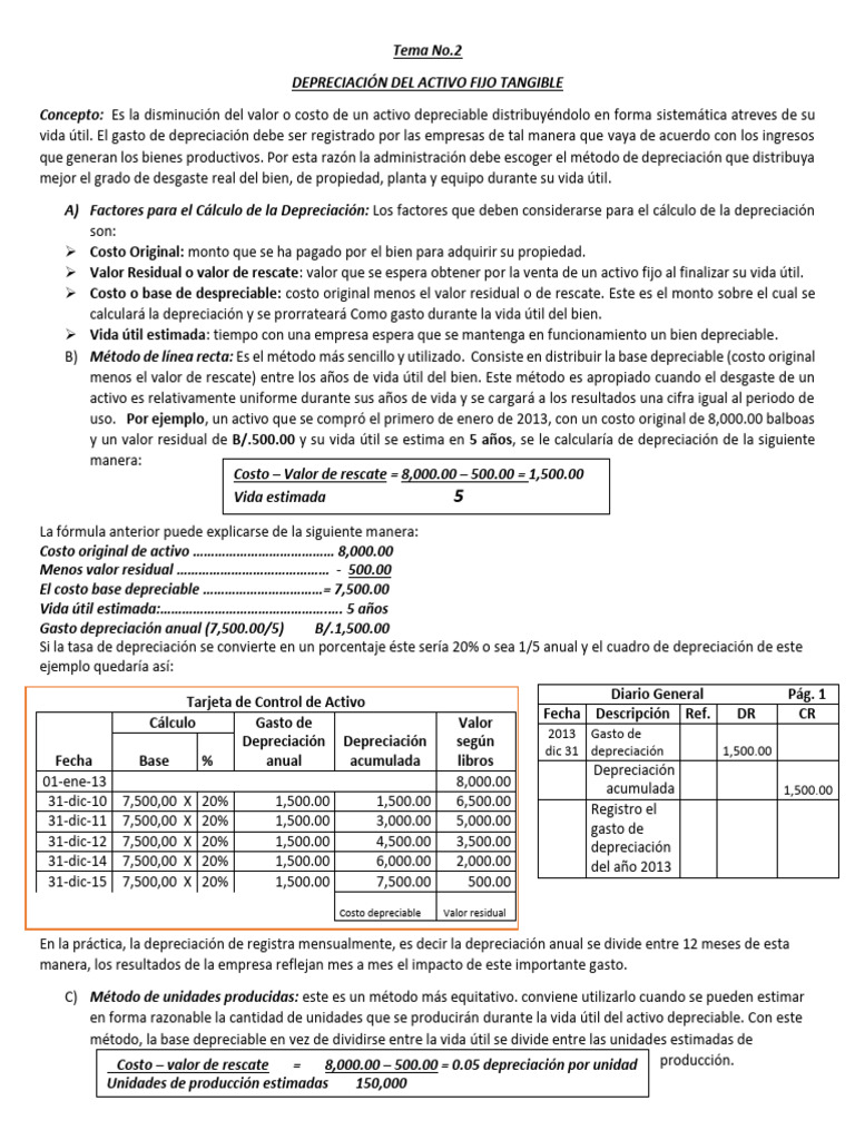 Tema 2. Depreciación, Y Transformación | PDF | Depreciación | Activo fijo