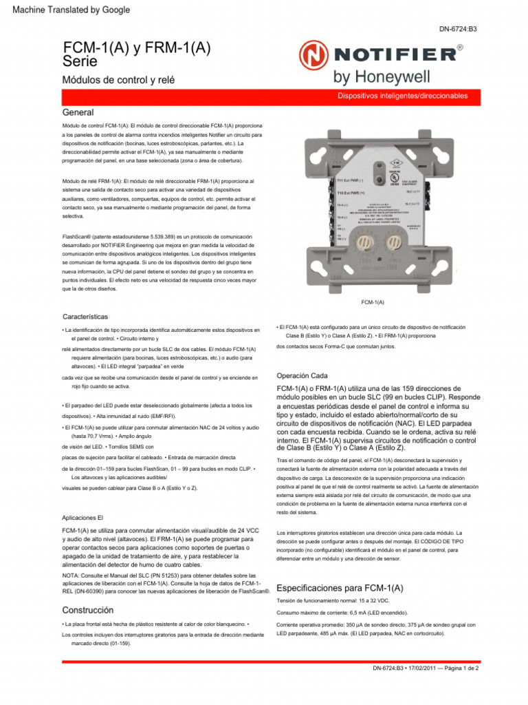 NOTIFIER-FCM-1-DATA-SHEET | PDF | Relé | Diodo emisor de luz