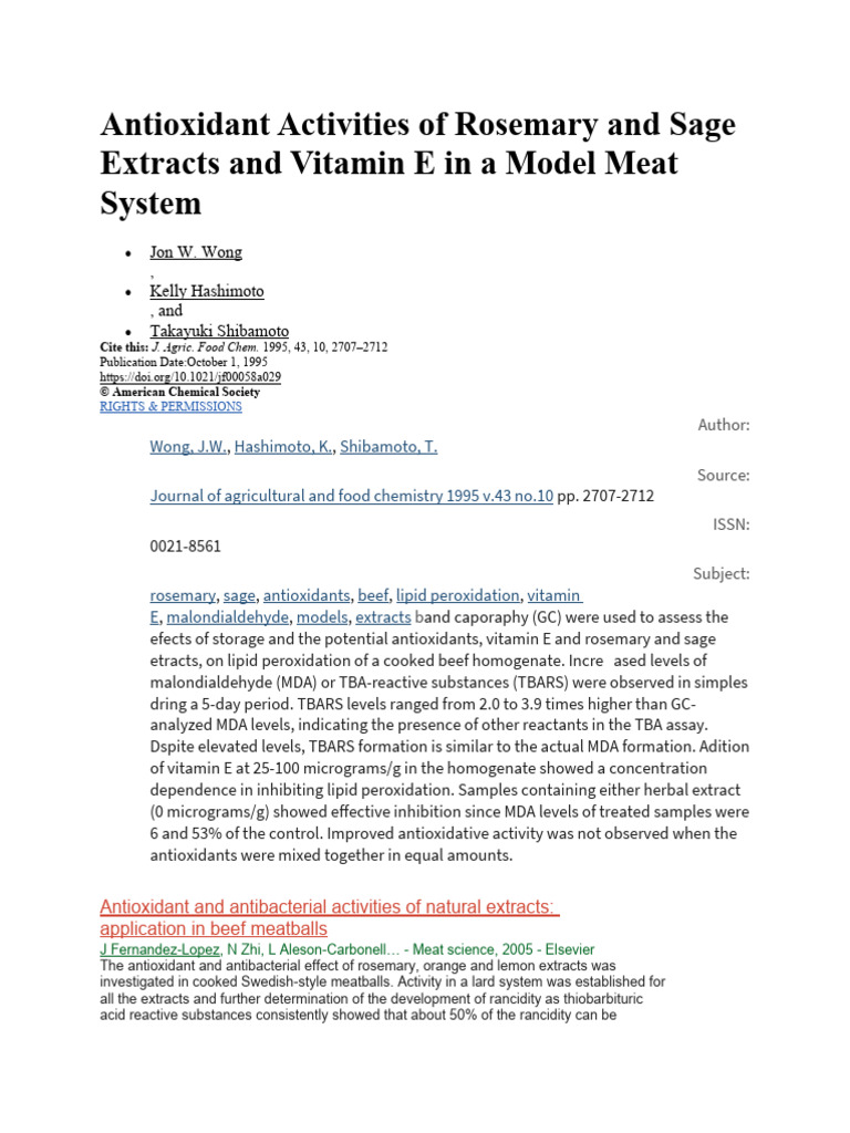 Antioxidant Activities of Rosemary and Sage Extracts and Vitamin E in A ...