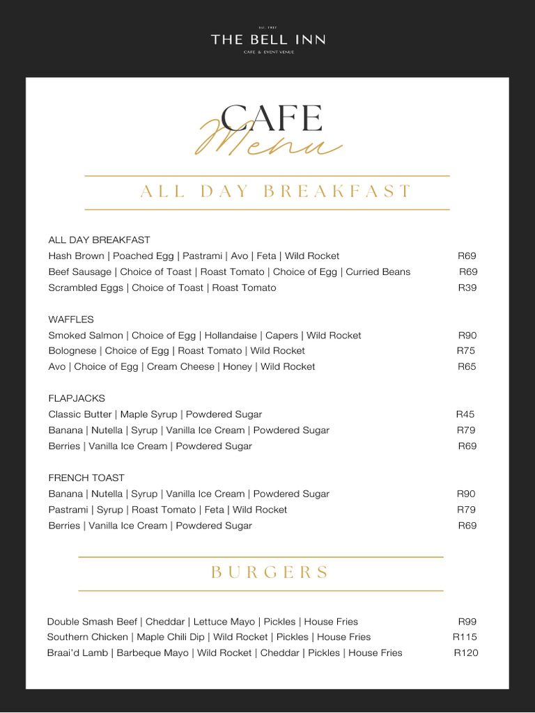 The Bell Inn Cafe Menu | PDF | French Fries | Pickling