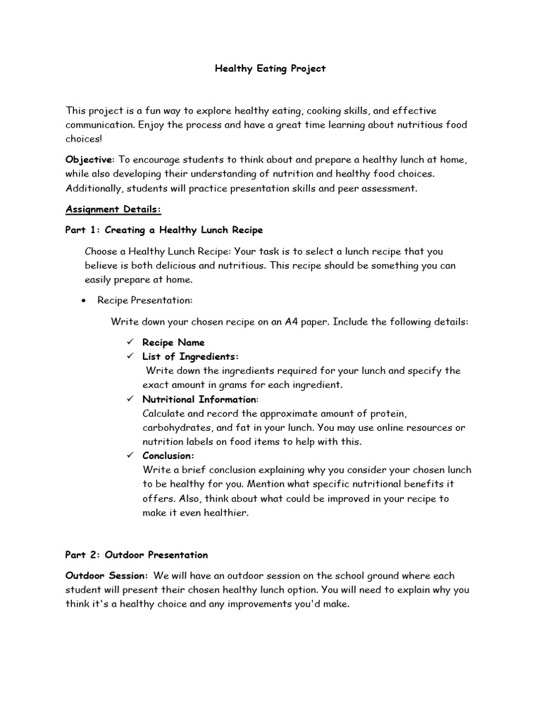 Healthy Eating Project | PDF | Healthy Diet | Recipe