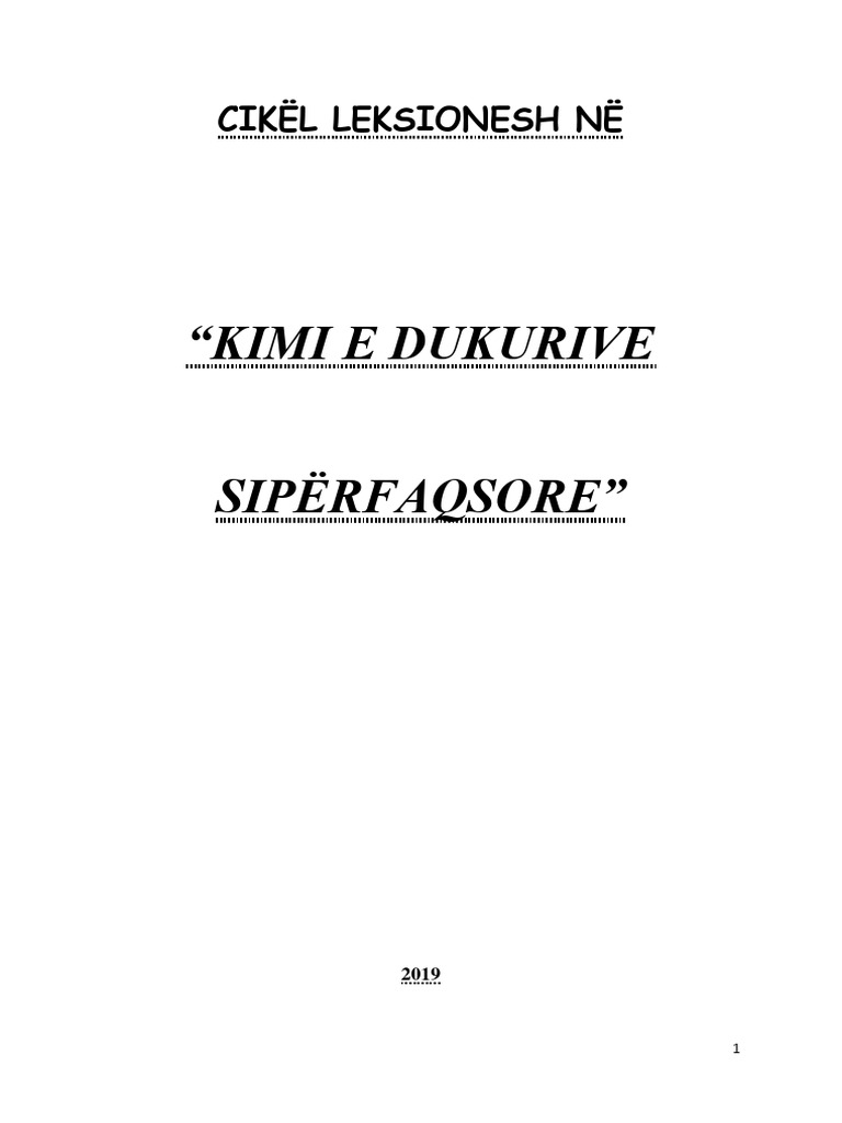 Cikël Leksionesh Kimia e Dukurive Siperfaqësore e Koloidale | PDF