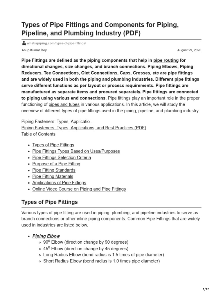 Types of Pipe Fittings and Components | PDF | Pipe (Fluid Conveyance ...