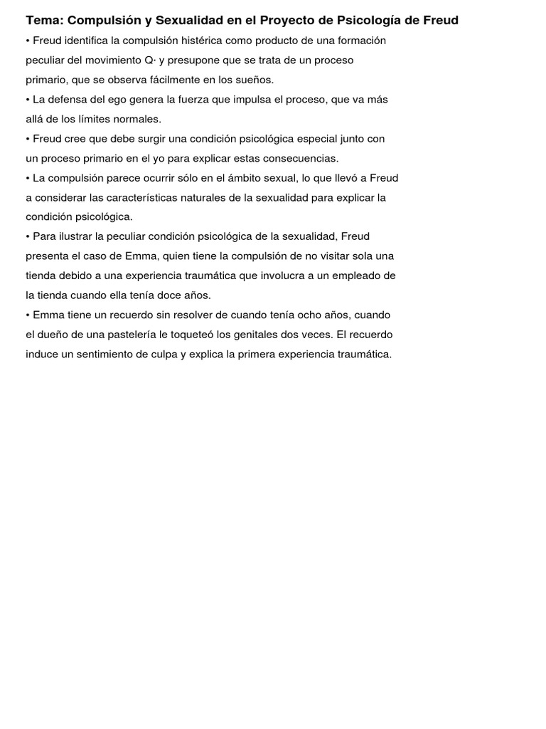 Freud Proyecto de Psicologia para Neurologos Extracto (Emma) Freud ...