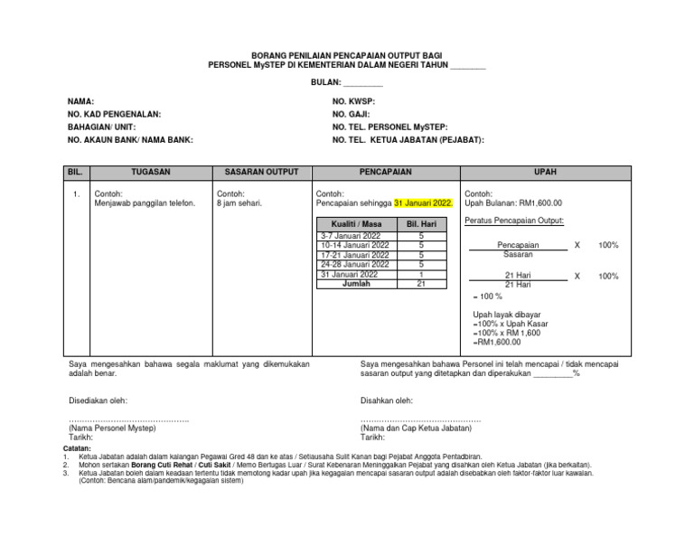 BORANG PENILAIAN PENCAPAIAN OUTPUT Mystep | PDF