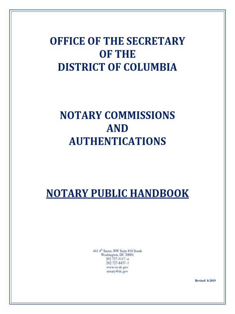 DC Notary Public Handbook 2019 | PDF | Notary Public | Oath