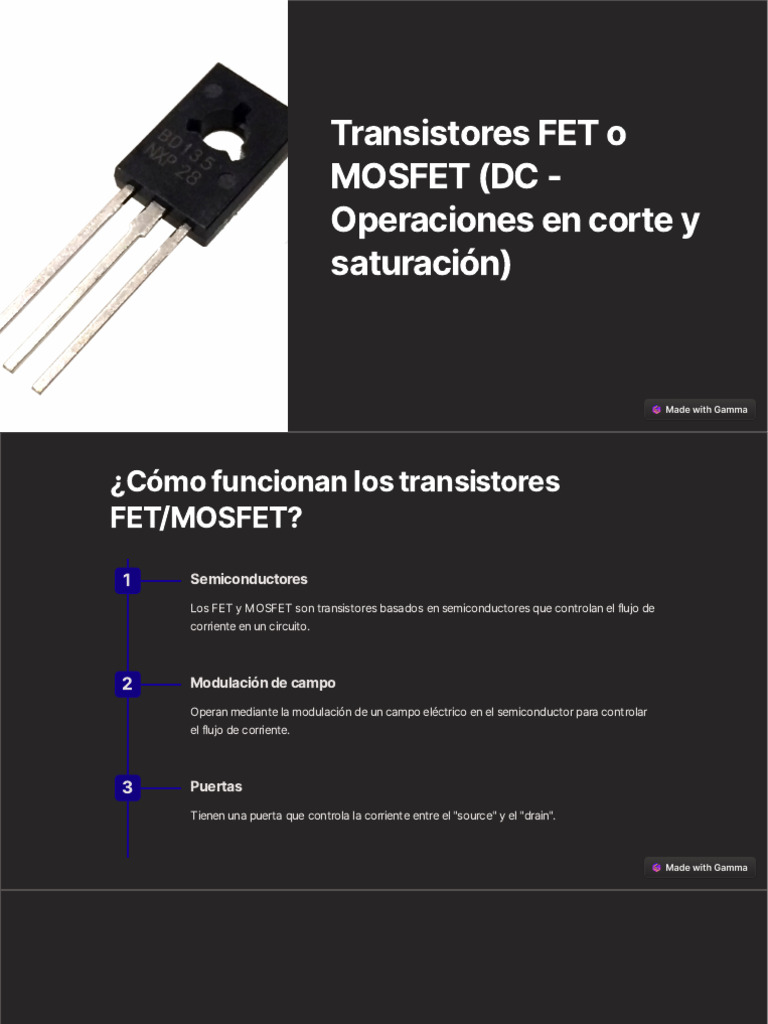 Transistores FET o MOSFET DC Operaciones en Corte y Saturacion | PDF | Transistor de efecto de ...