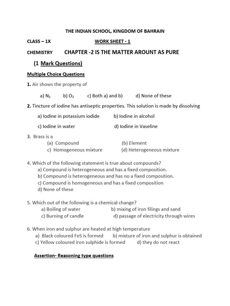 Class 9 Worksheet Chap 2 | PDF | Mixture | Solubility