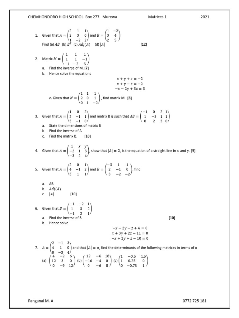 Matrix | PDF | Matrix (Mathematics) | Mathematics