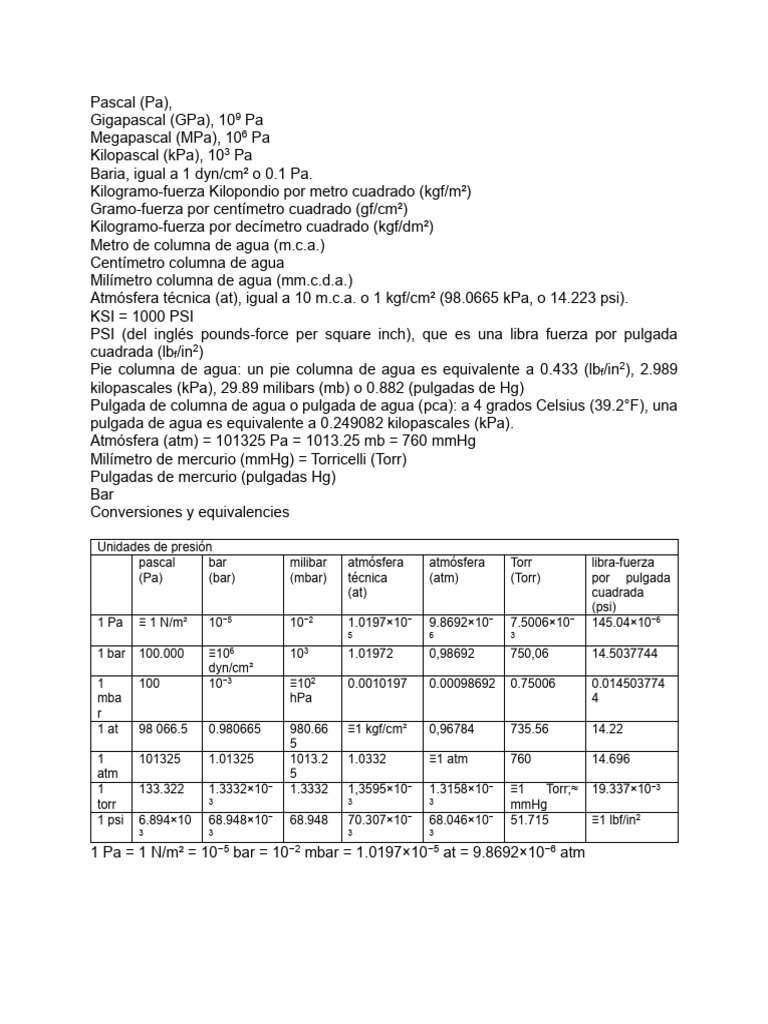 presión | PDF | Pascal (Unidad) | Science