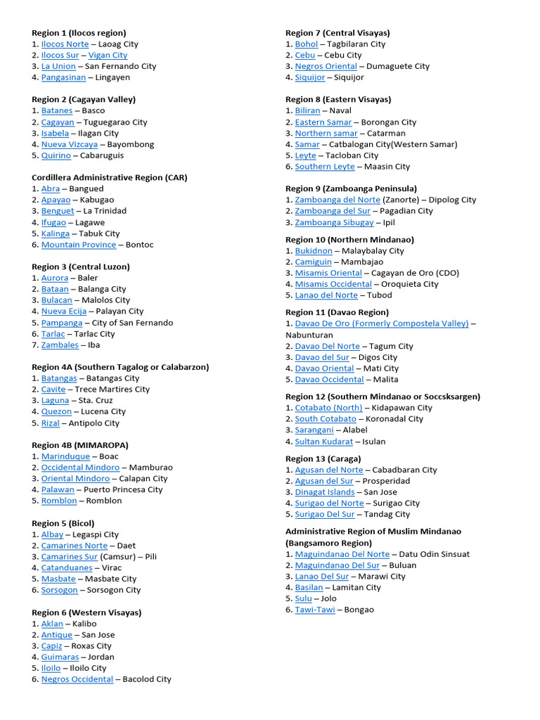 Philippine Regions and Provinces Overview | PDF | Asia | Mindanao