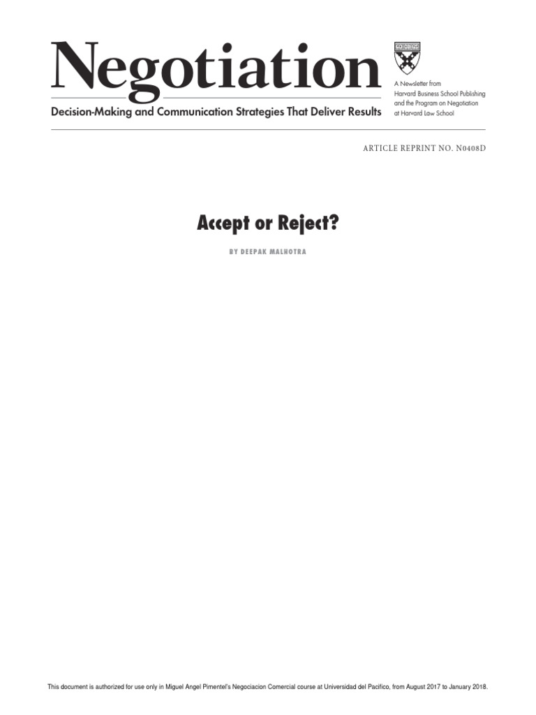 Accept or Reject | PDF | Negotiation | Conflict (Process)