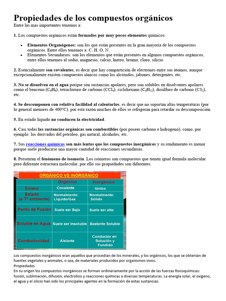 Propiedades de Los Compuestos Orgánicos | PDF | Compuestos químicos ...