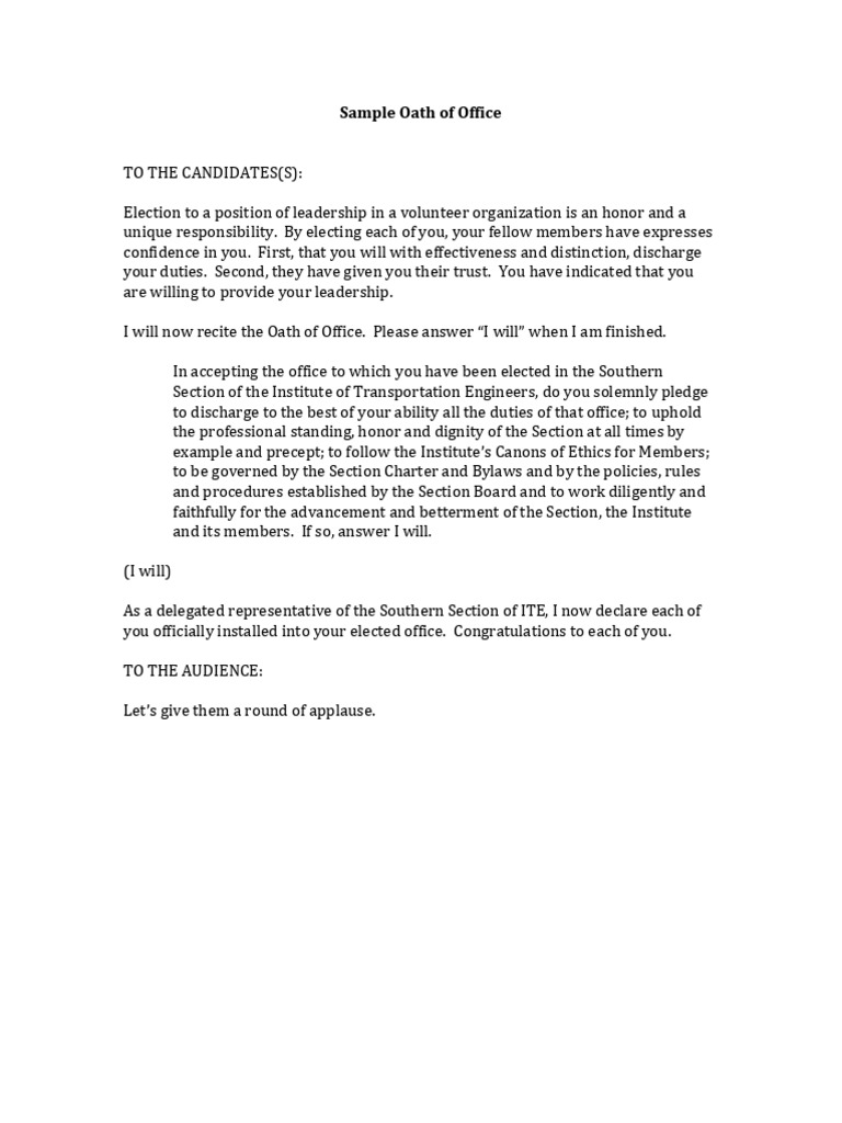 Sample Oath of Office | PDF | Career & Growth
