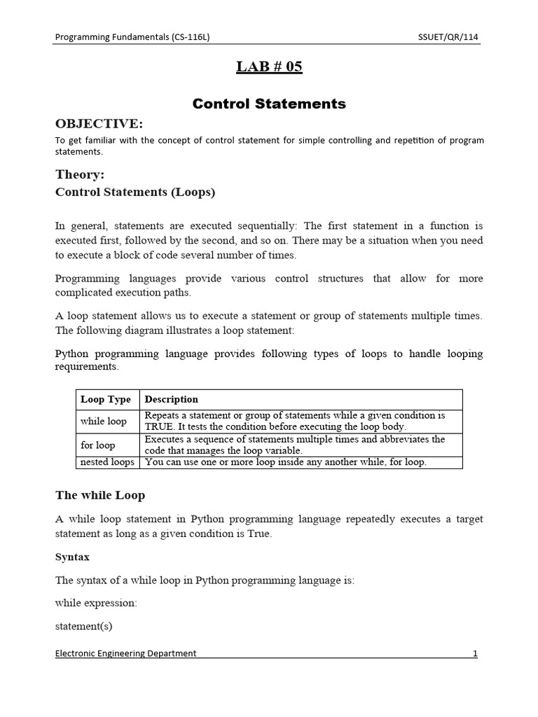 Python LAB 05 | PDF | Control Flow | Computer Programming