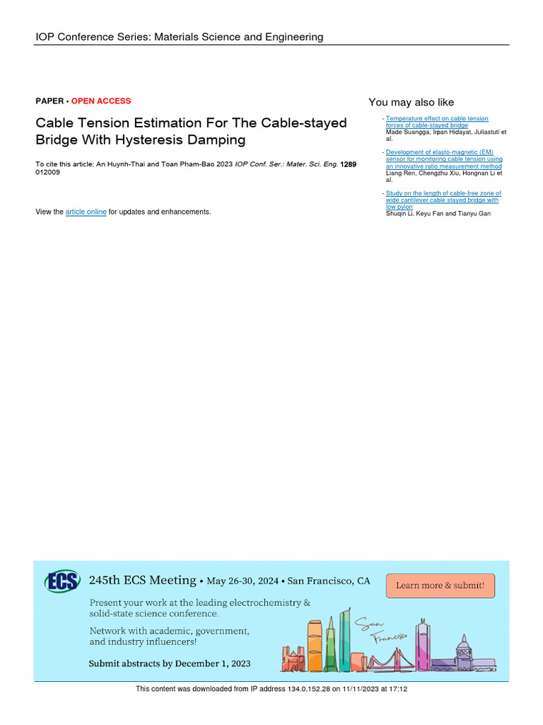 Cable Tension Estimation For The Cable Stayed Bridge With Hysteresis Damping Pdf Regression