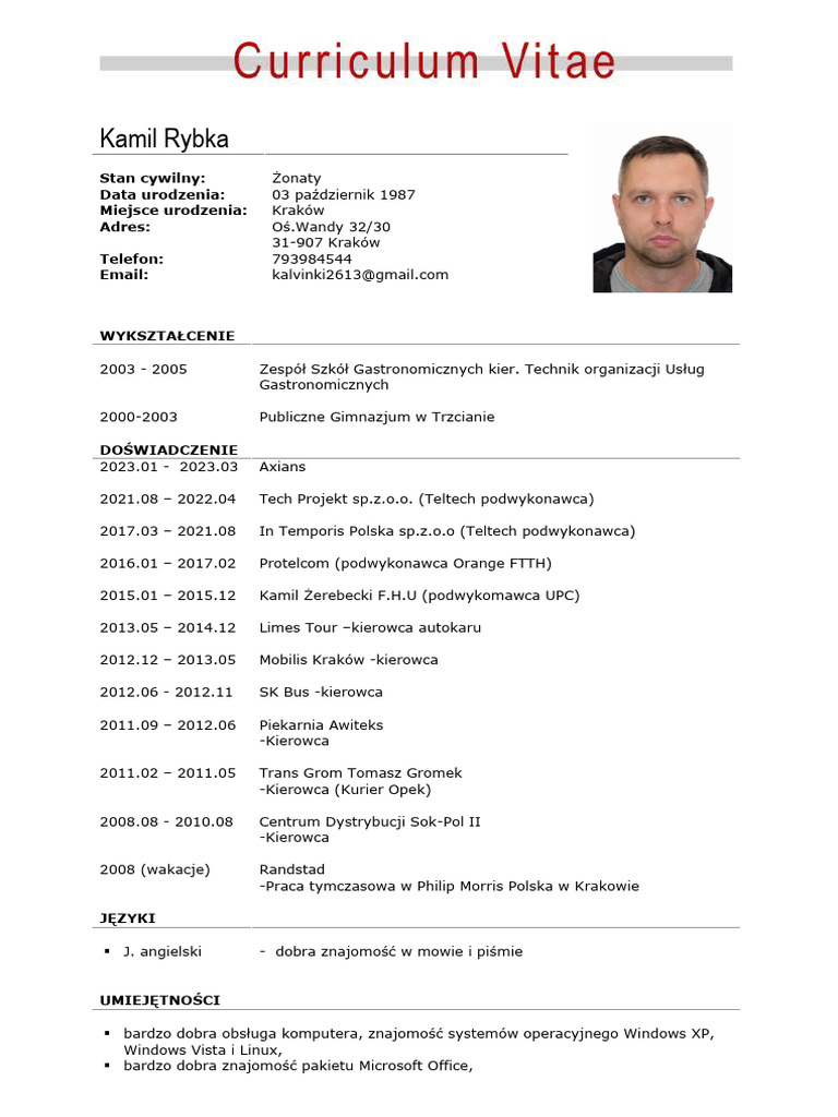 CV Kamil Rybka | PDF