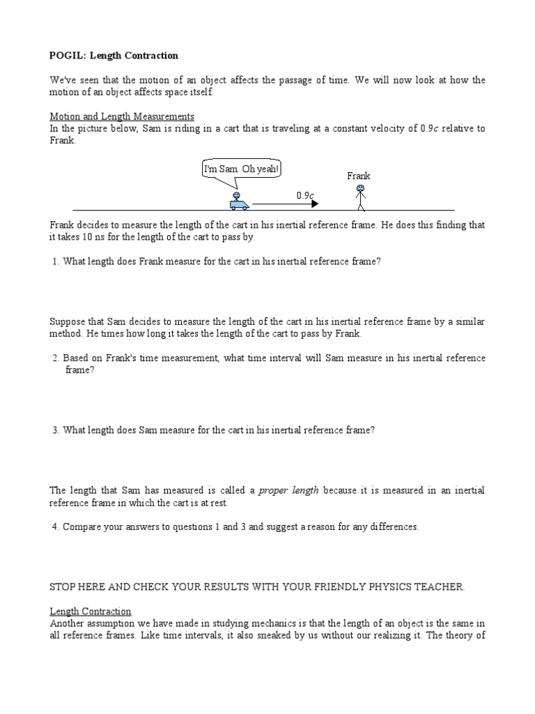 POGIL: Length Contraction | PDF | Mathematical Physics | Natural Philosophy