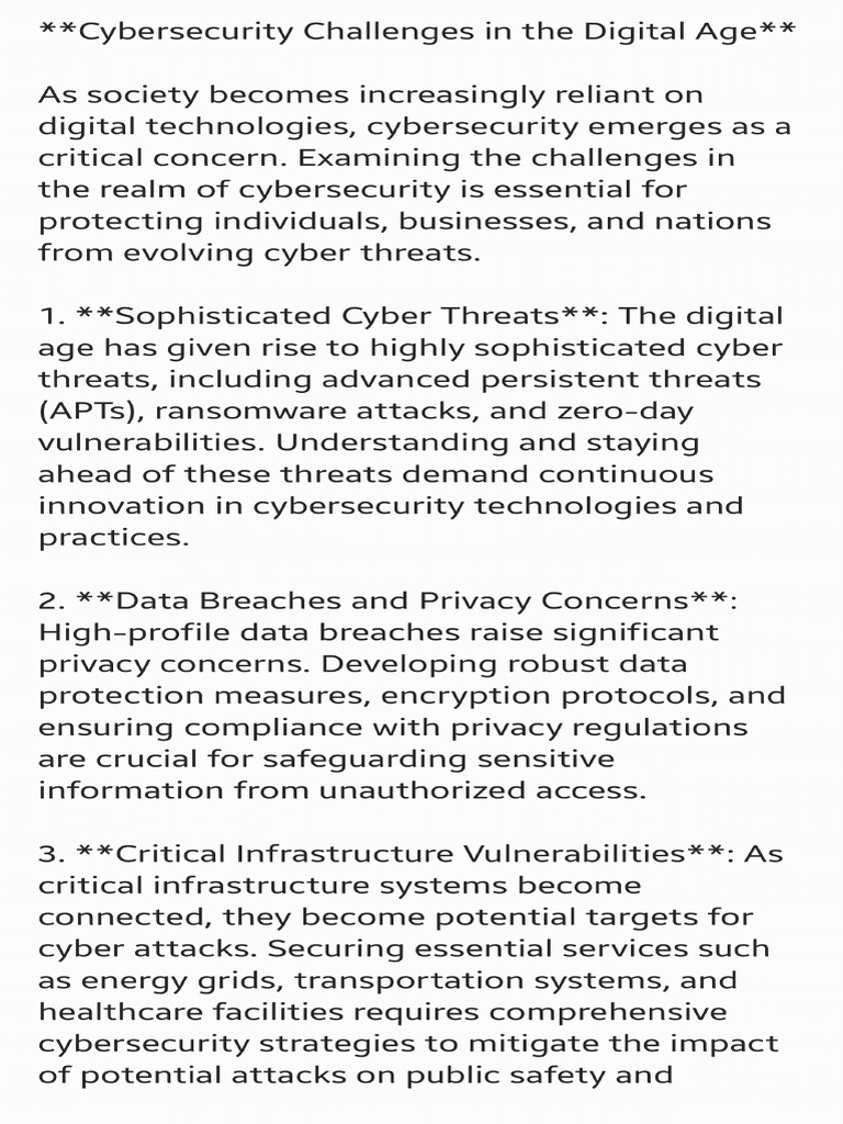 Cybersecurity Challenges in The Digital Age | PDF