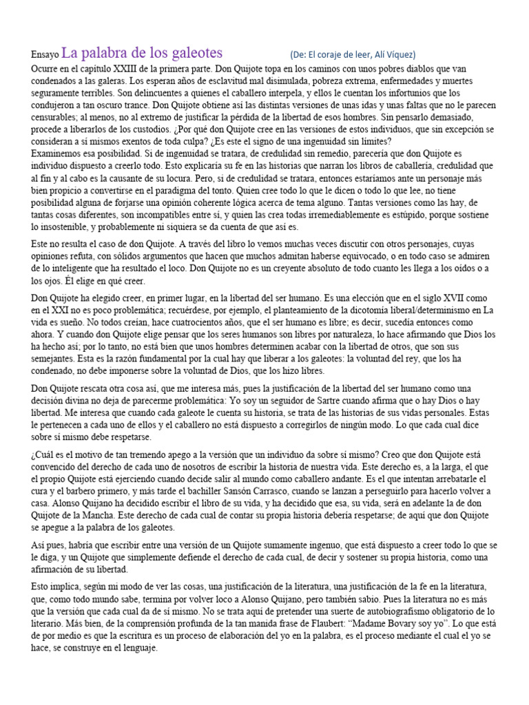 La libertad en la palabra de los galeotes | PDF | Don Quijote